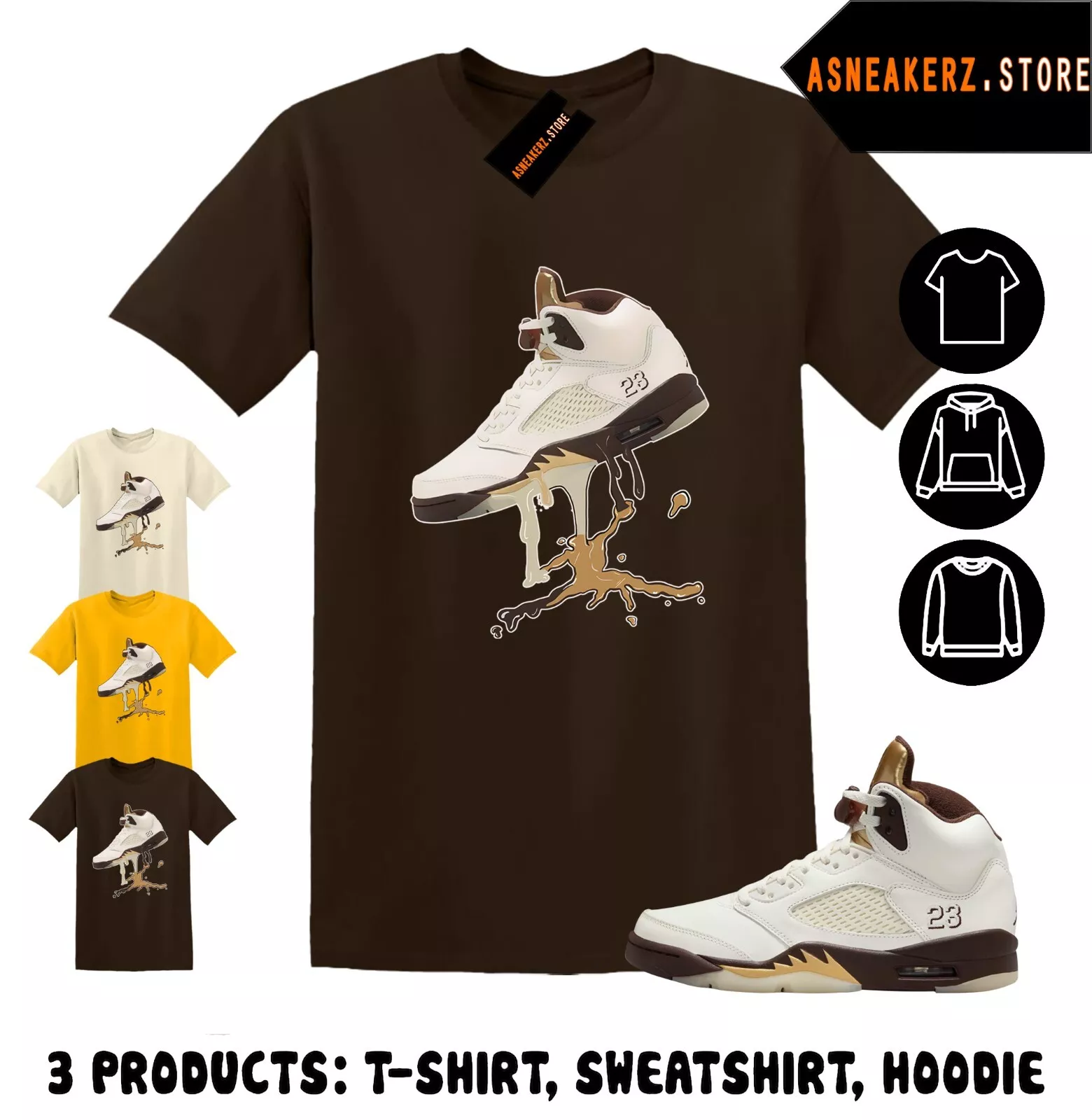 Drip 5s Dripping Matching Tee Shirt Unisex Match Jordan 5 Earth Golden ...