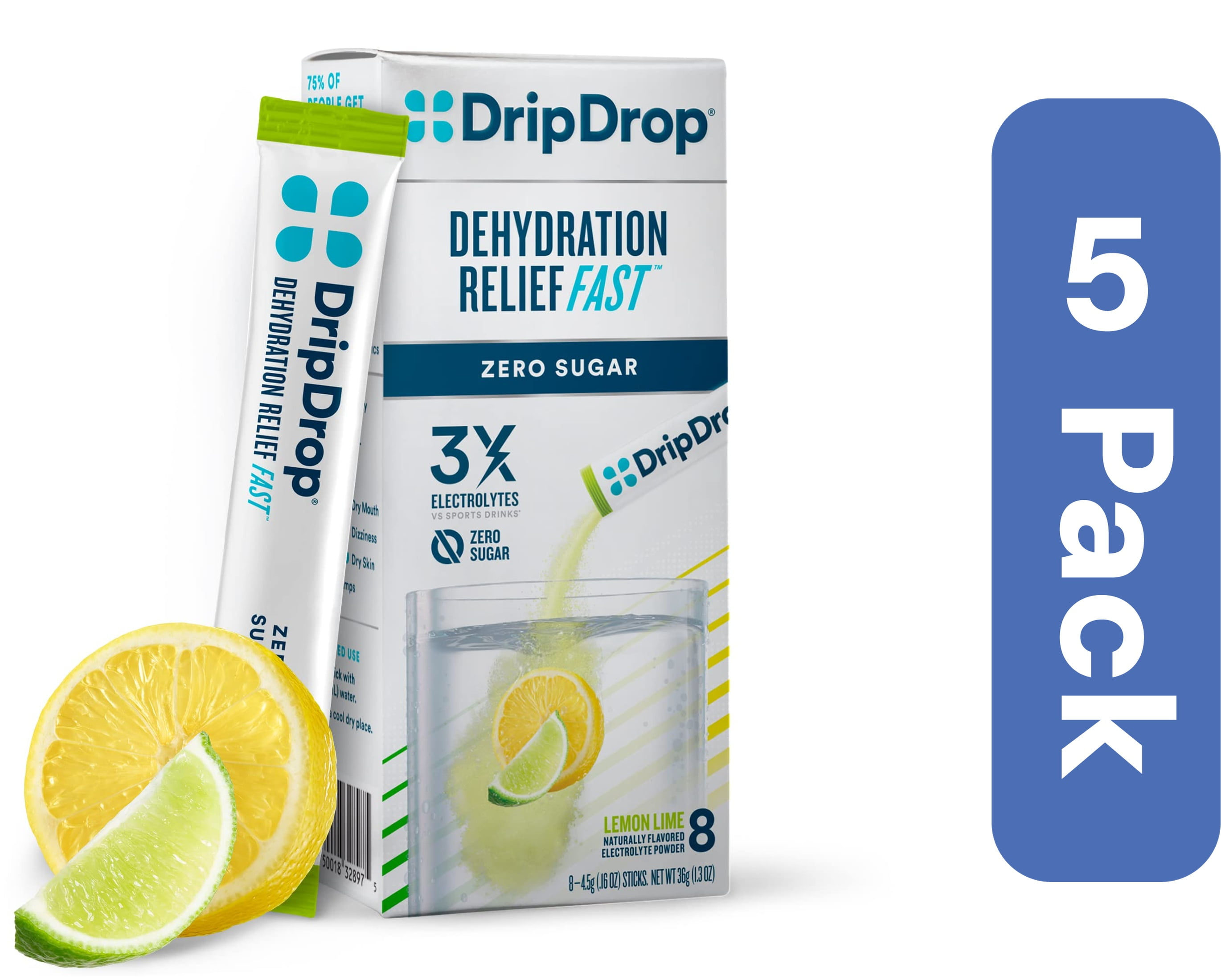 Drip Drop Hydration Zero Lemon 8 Count 2.82 oz (Pack of 5) - Walmart.com