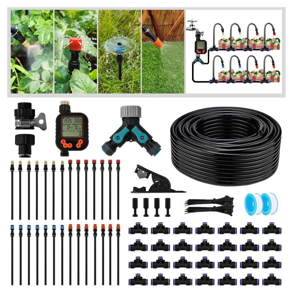Drip Irrigation Kit - 100 FT. Hose Sprinkler System with 360° nozzles ...