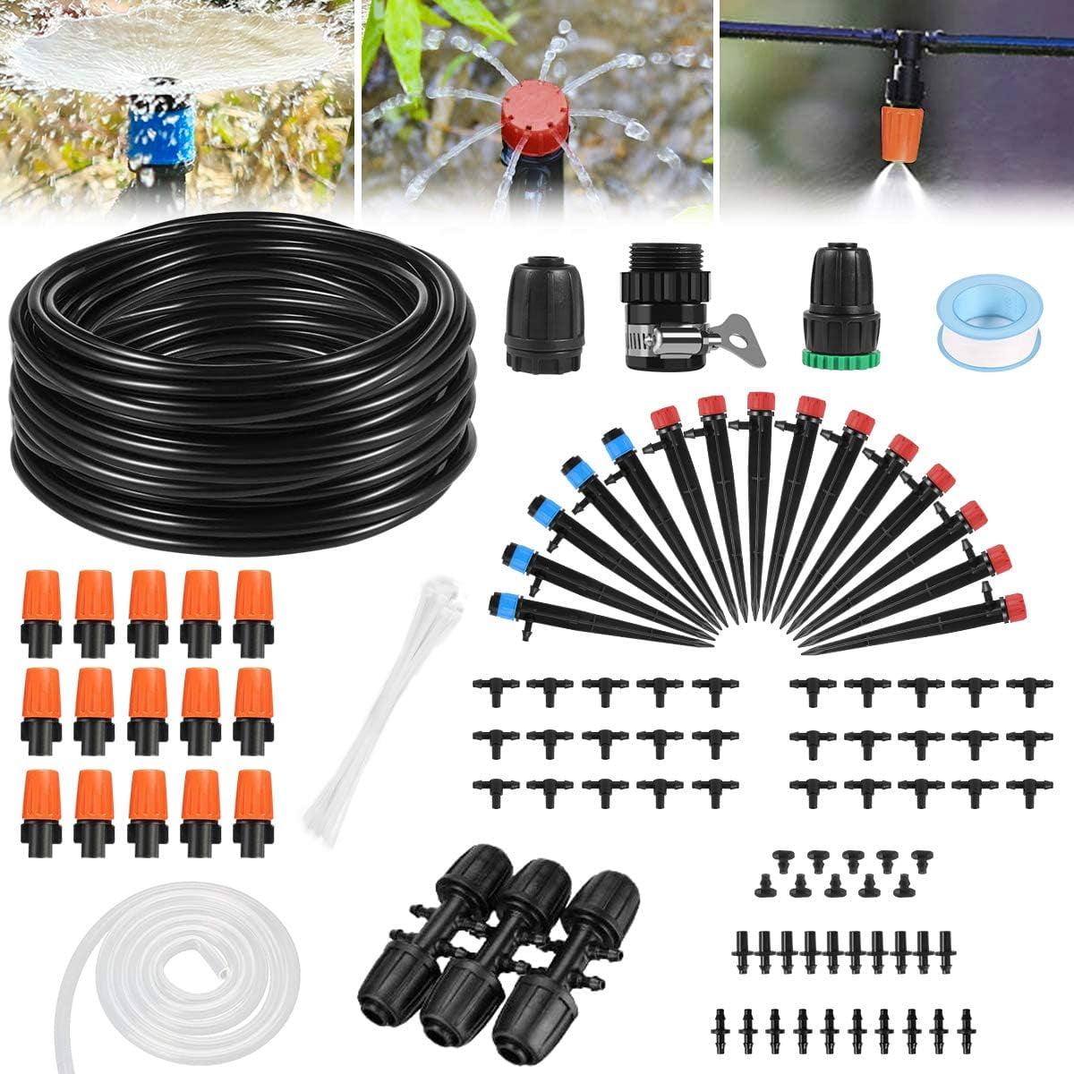 Drip Irrigation Kit, 42m/138ft Garden Irrigation System with Adjustable ...