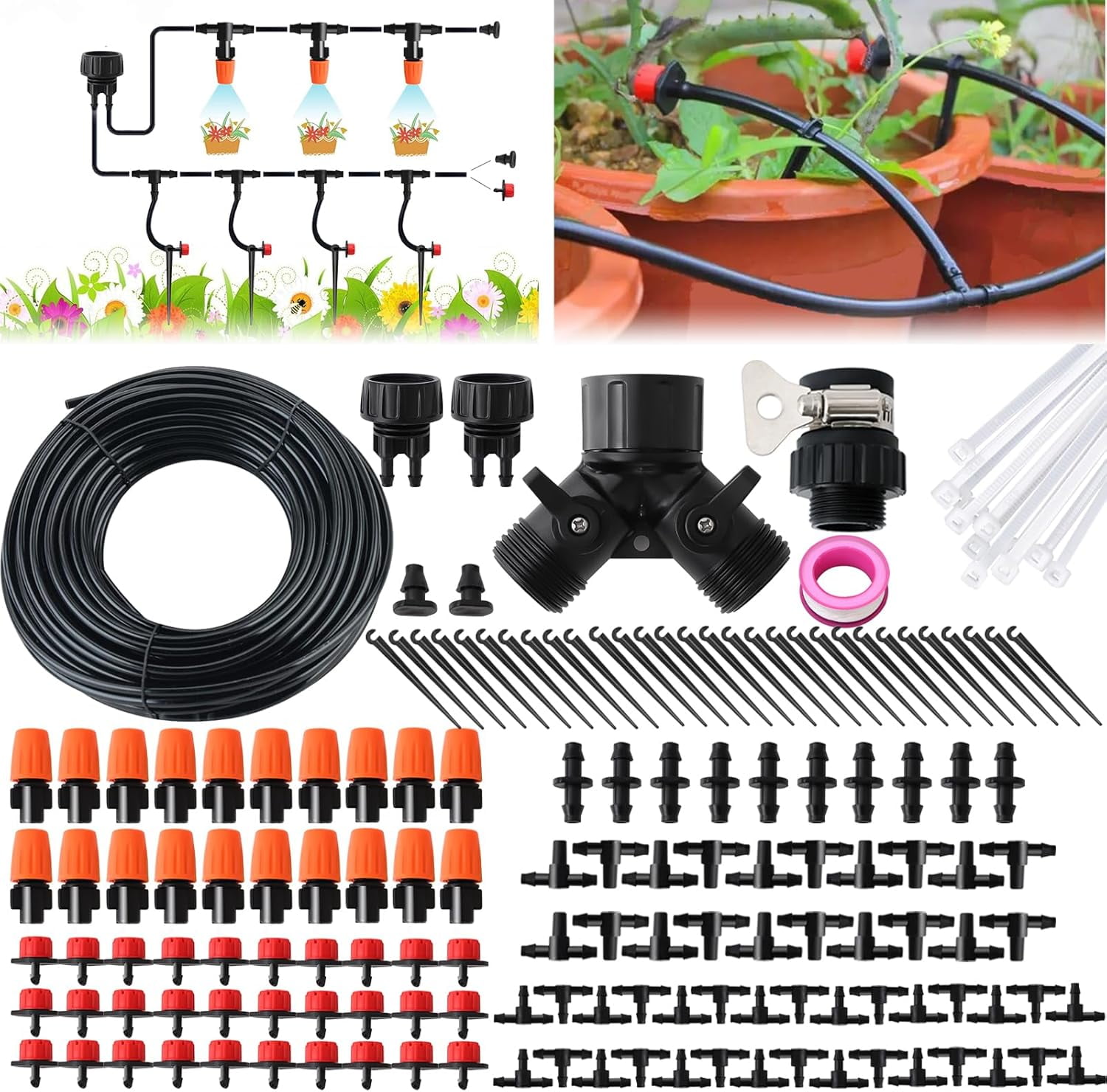 Drip Irrigation Kit, Garden Irrigation System 1/4" Blank Distribution ...
