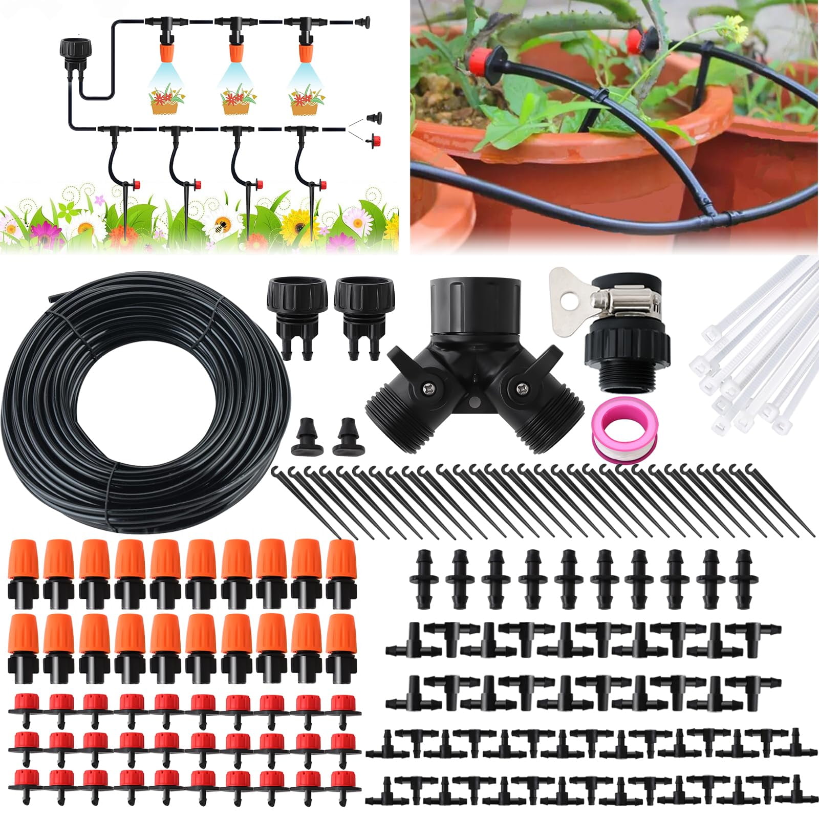 Drip Irrigation Kit, Garden Irrigation System 1/4" Blank Distribution ...