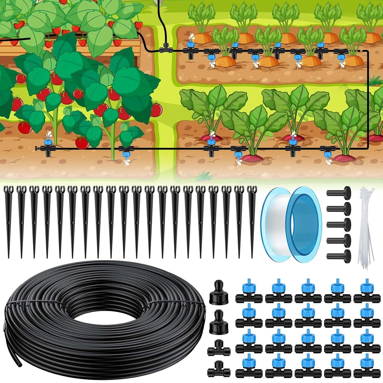 Drip Irrigation Kit, Quick-Connect 100 ft. Drip Irrigation System with ...