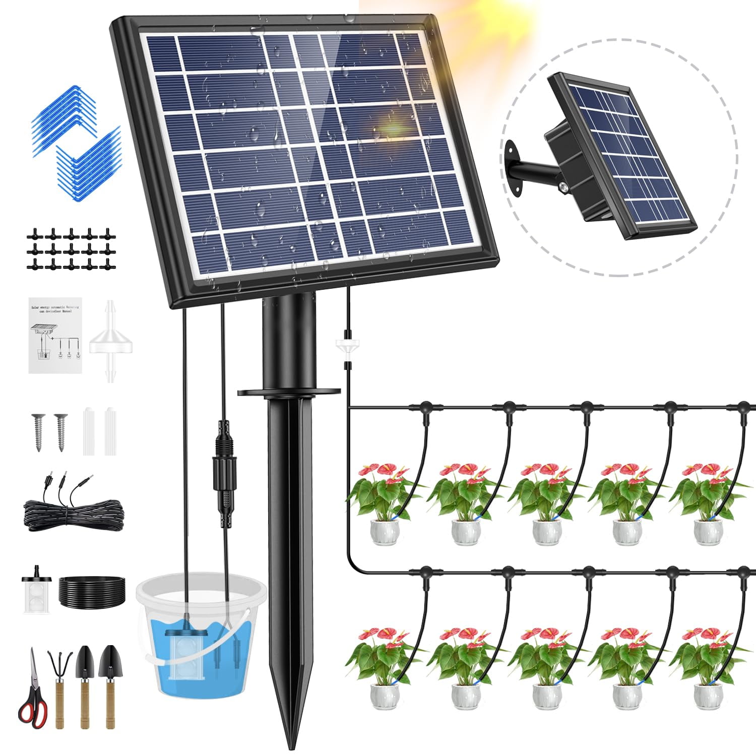 Drip Irrigation Kit - Solar & USB Power Drip Irrigation System 15 ...