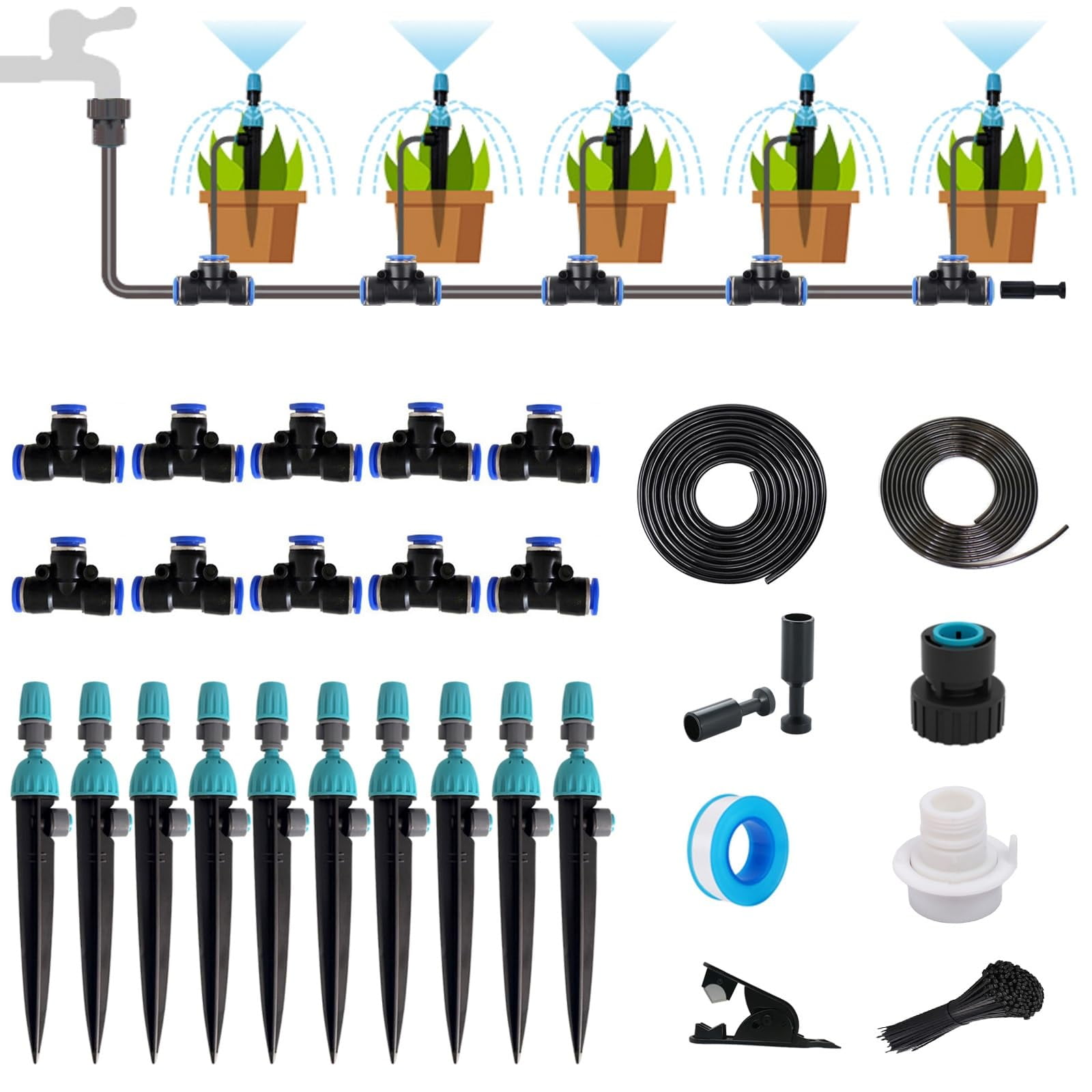 Drip Irrigation System,50FT Main Pipe and 16FT Branch Adjustable ...