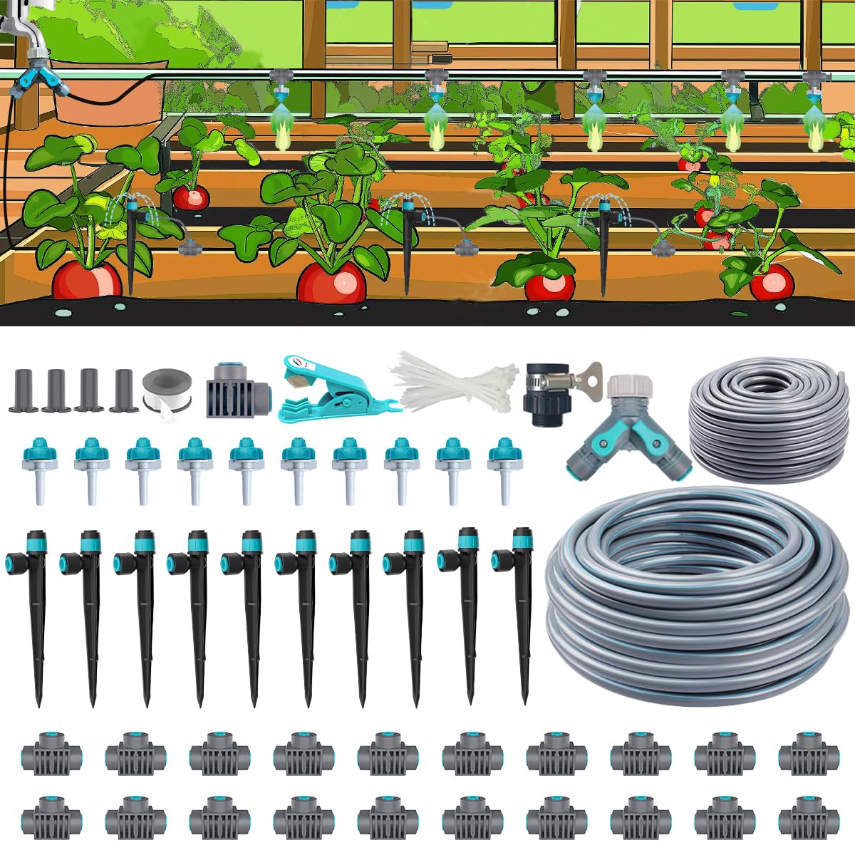 Drip Irrigation System 98ft, Fast Connect Automatic Irrigation Kit with ...
