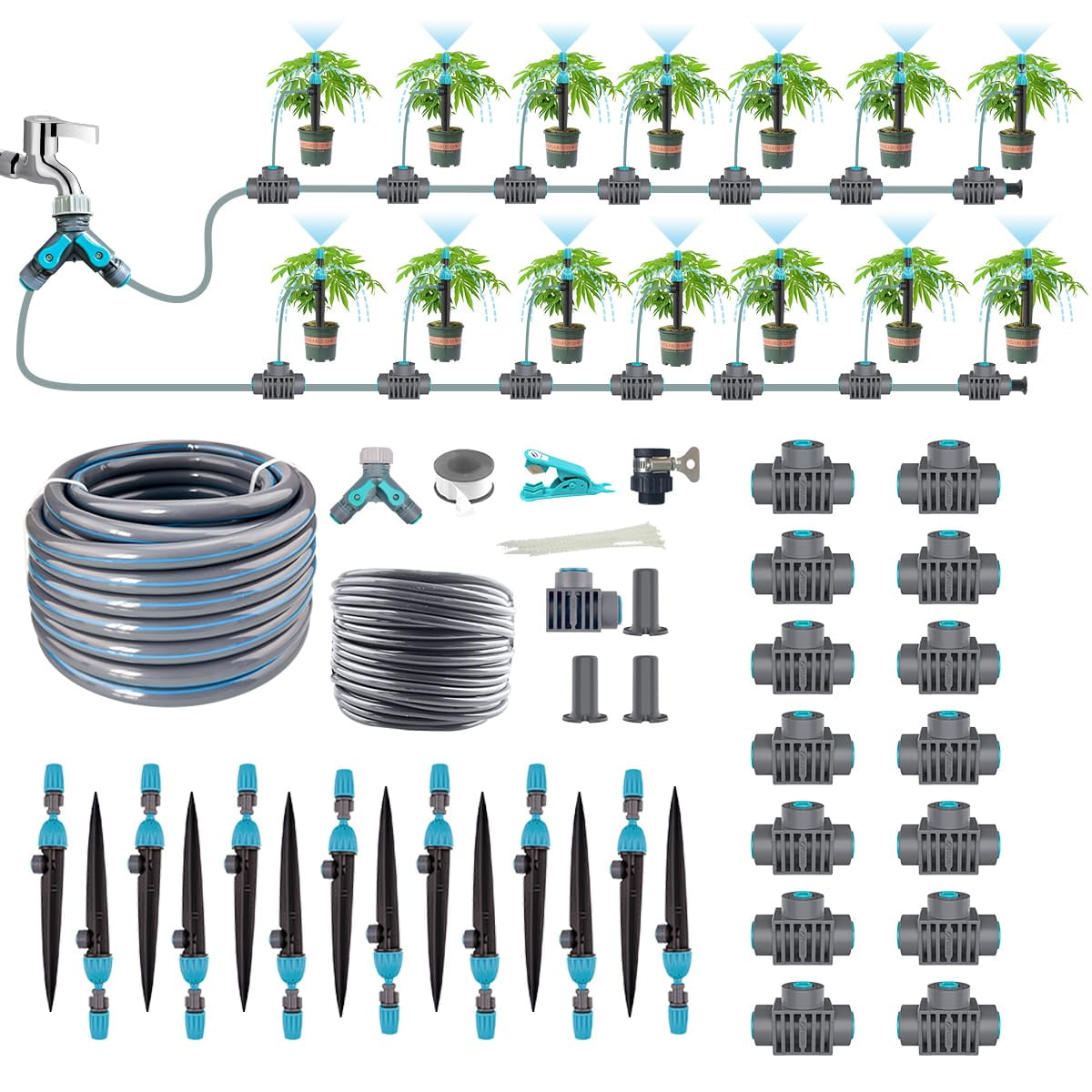 Drip Irrigation System 98ft, Fast Connect Automatic Irrigation Kit with ...
