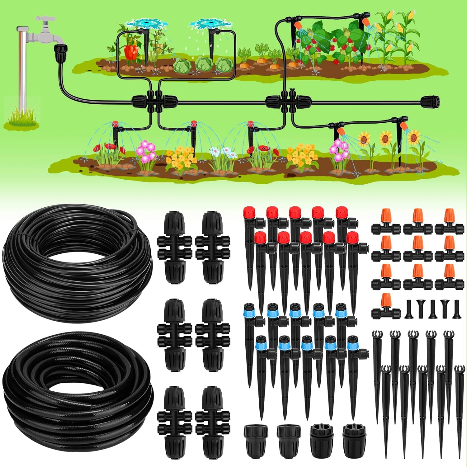 Drip Irrigation System, Garden Watering System with Adjustable Drip ...