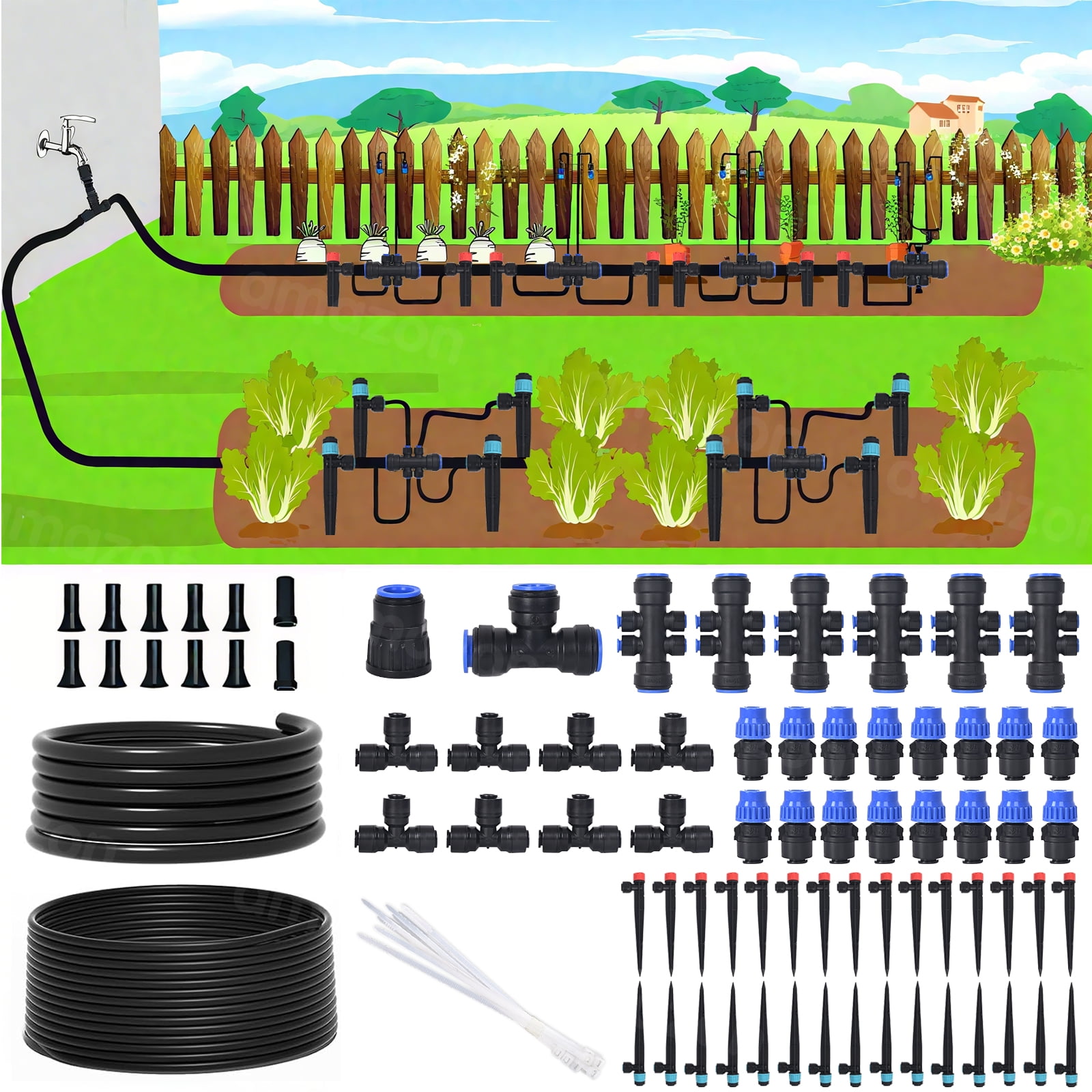 TERRALYX 230ft Drip Irrigation System with Quick-Connect,33ft 1/2 ...