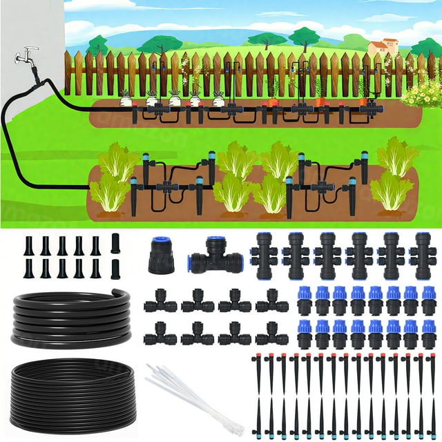 TERRALYX 230ft Drip Irrigation System with Quick-Connect,33ft 1/2 ...
