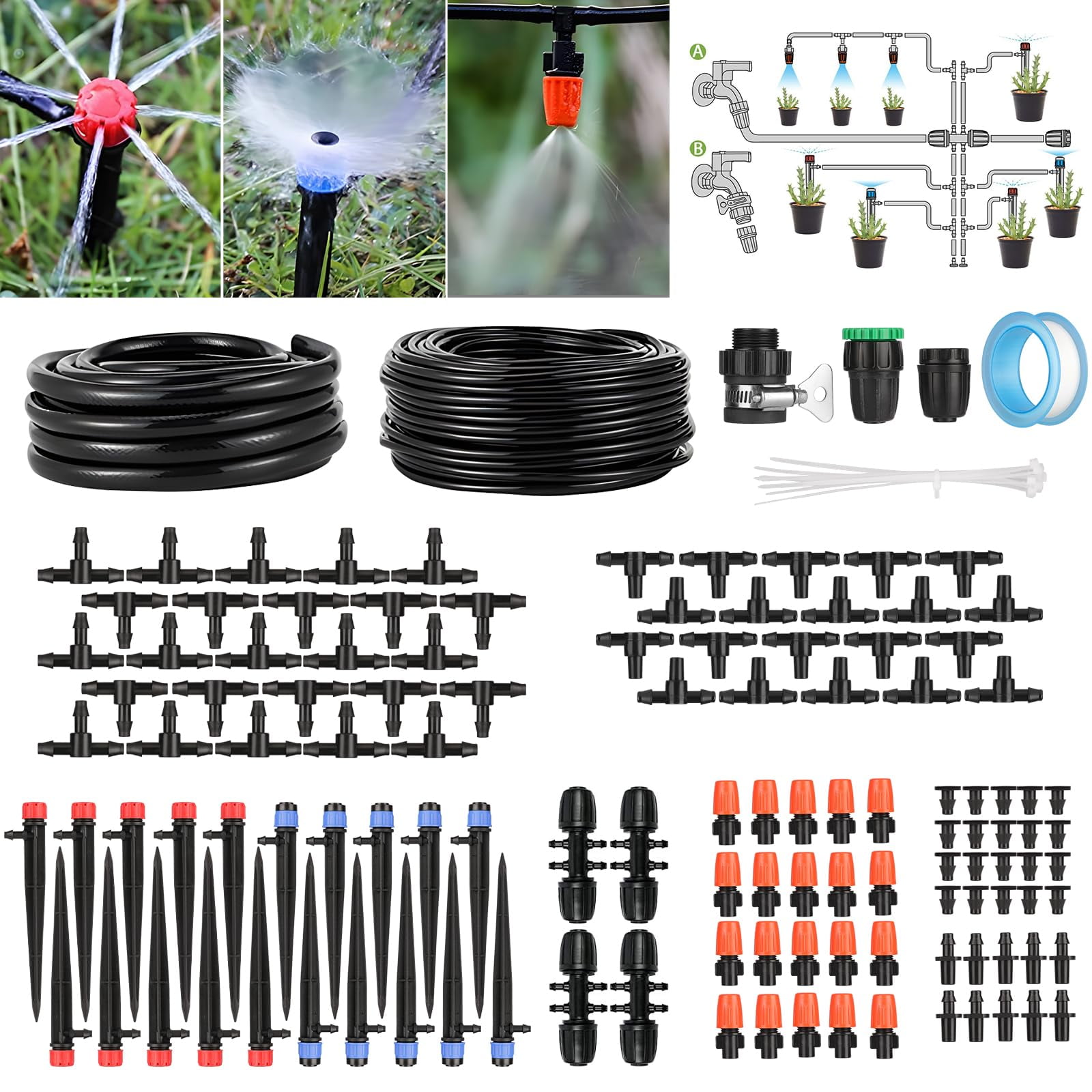 Drip Kit, 226FT 135 Pack Garden Drip System Kit with 1/4"+1/2" Blank ...