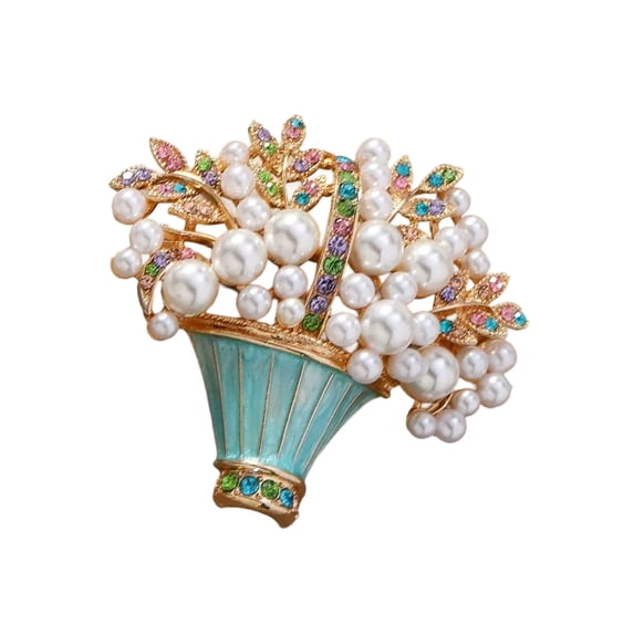 Drip Oil Floral Basket Brooch Elegant Blue Design Lightweight Alloy ...