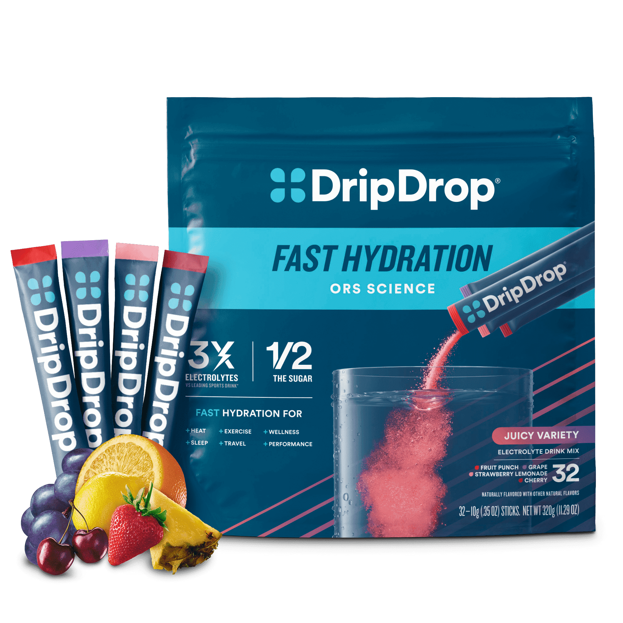 DripDrop Fast Dehydration Relief Electrolyte Powder Instant Hydration ...