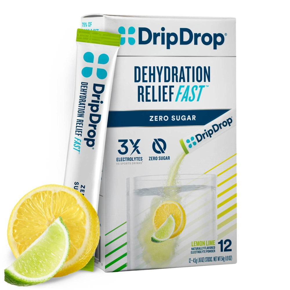 DripDrop Hydration Vegan Zero Sugar Electrolyte Powder - Lemon Lime - 1 ...