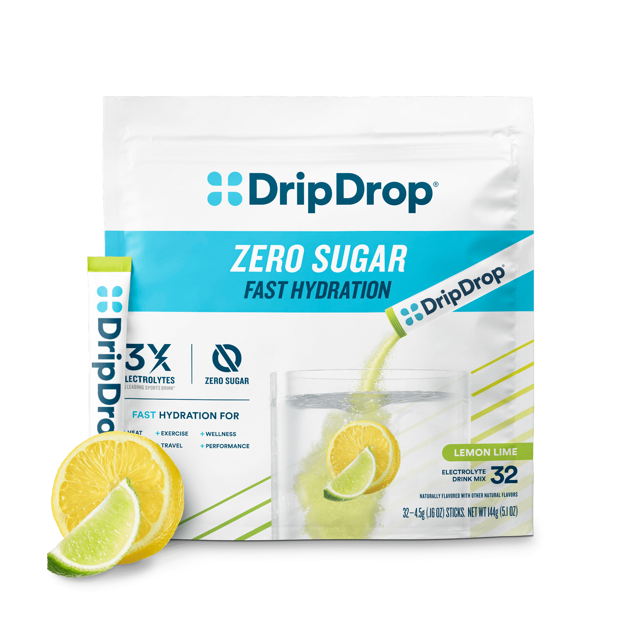 DripDrop Zero Sugar Electrolyte Powder Mix Rapid Hydration, Lemon Lime ...