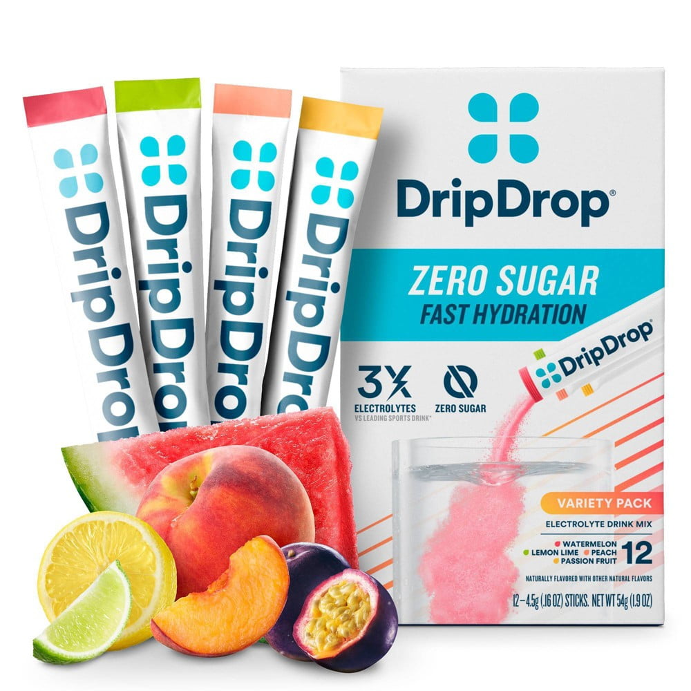 DripDrop Zero Sugar Sports Vegan Supplement Powder Variety Pack - 1.90oz/12ct - Walmart.com