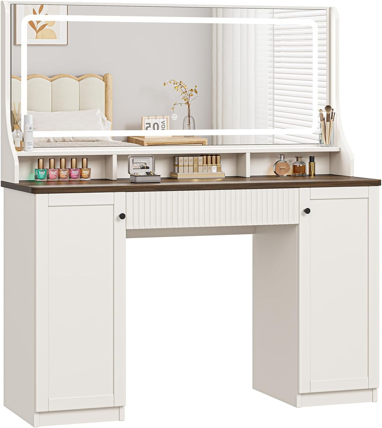 Dripex 46.5'' Makeup Vanity Desk with Mirror and Lights, Large Storage ...