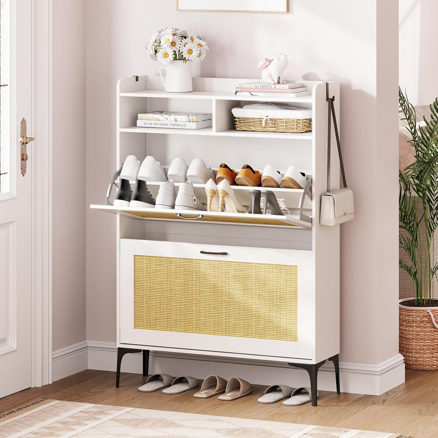 Dripex Rattan Shoe Cabinet Storage for Entryway, Freestanding Shoe ...