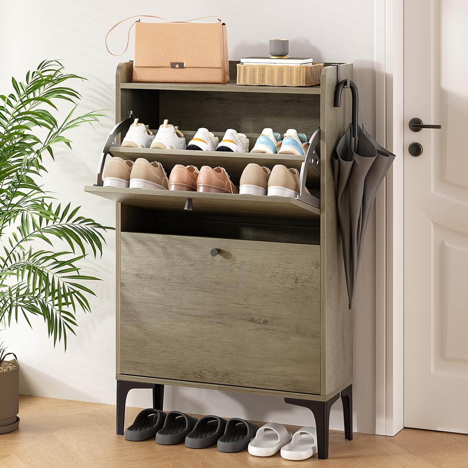 Dripex Shoe Storage Cabinet with 2 Flip Drawers, Farmhouse Shoe Cabinet ...