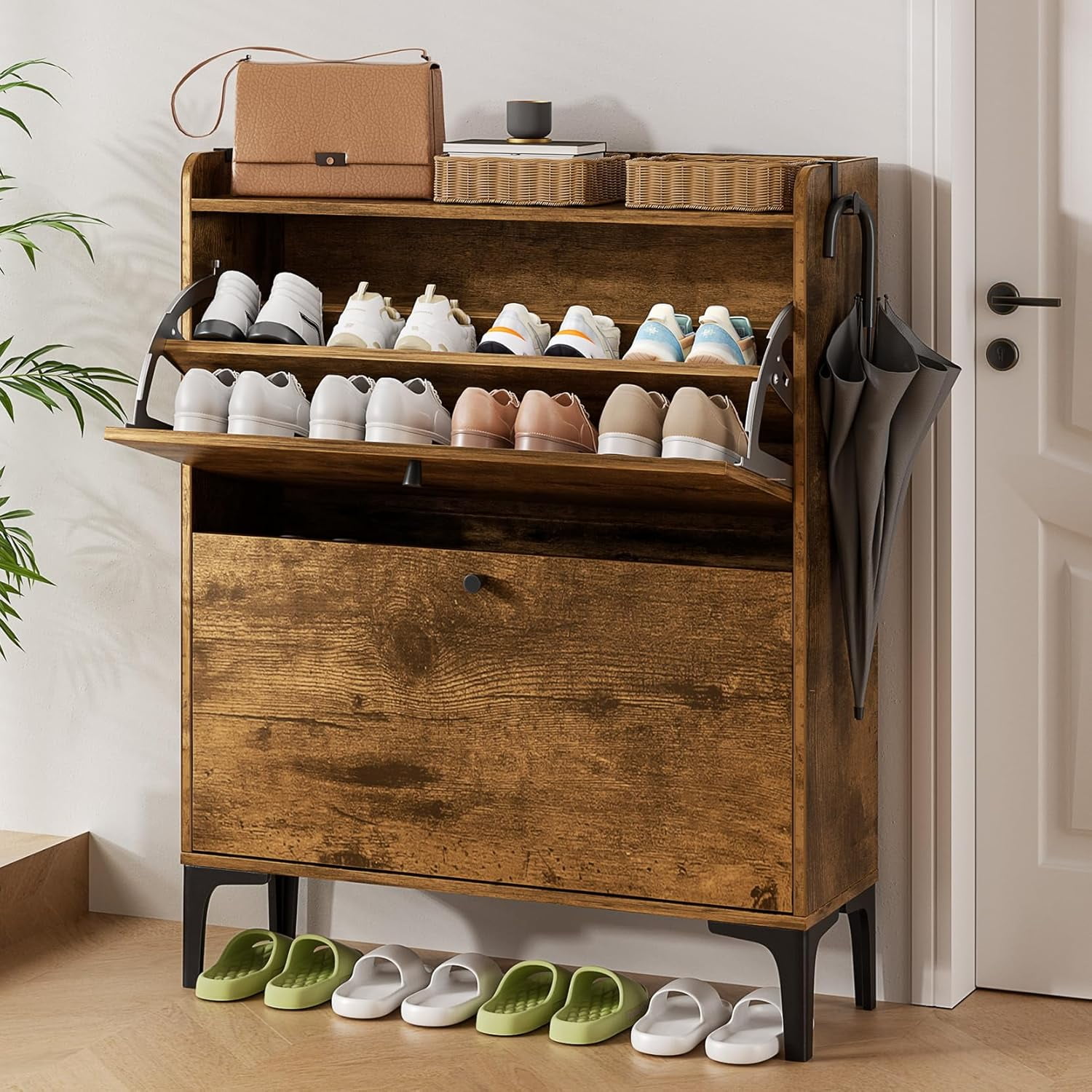 Dripex Shoe Storage Cabinet with 2 Flip Drawers, Modern Hidden Shoe ...