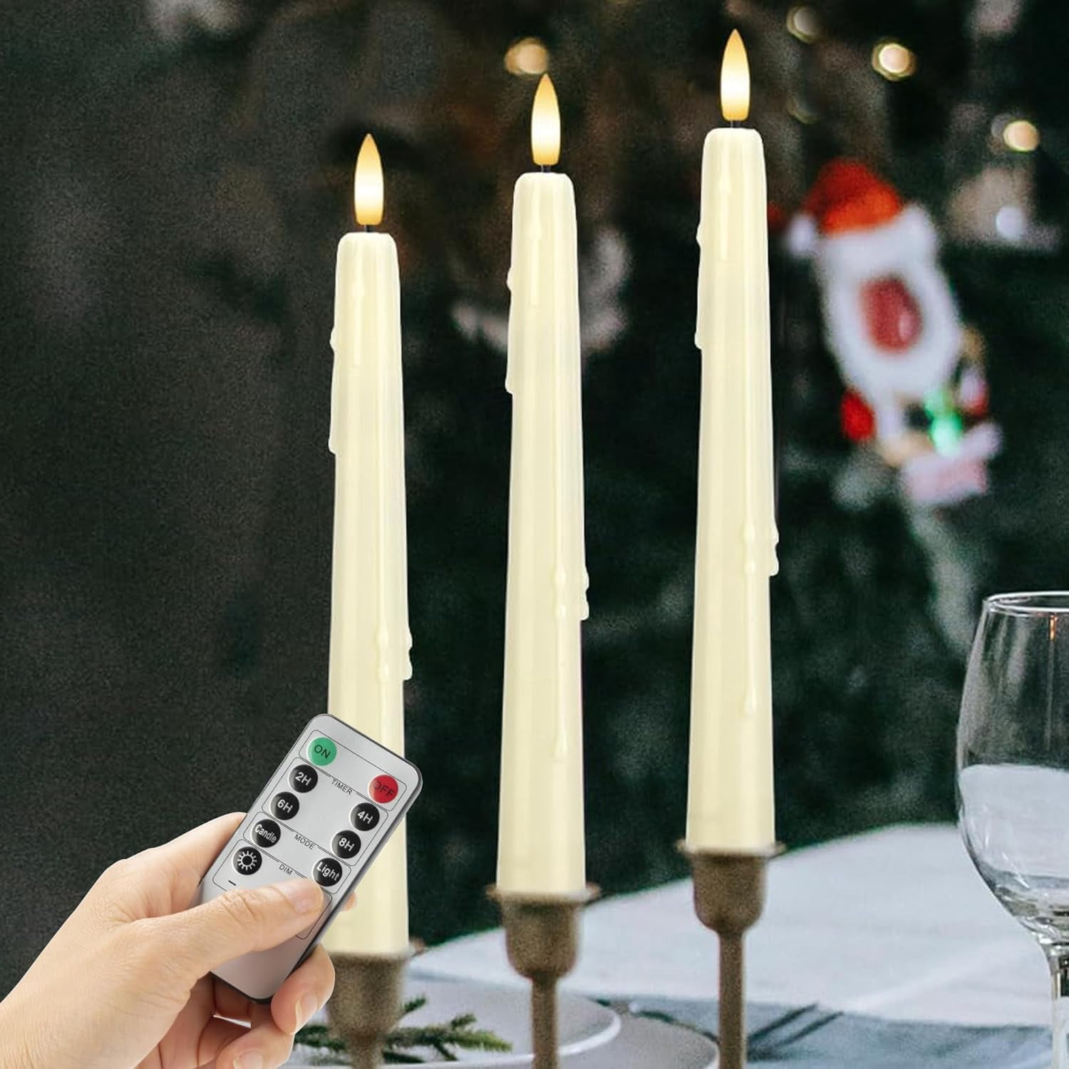 Dripless Flameless Taper Candles with Remote, Real Wax Battery Operated ...