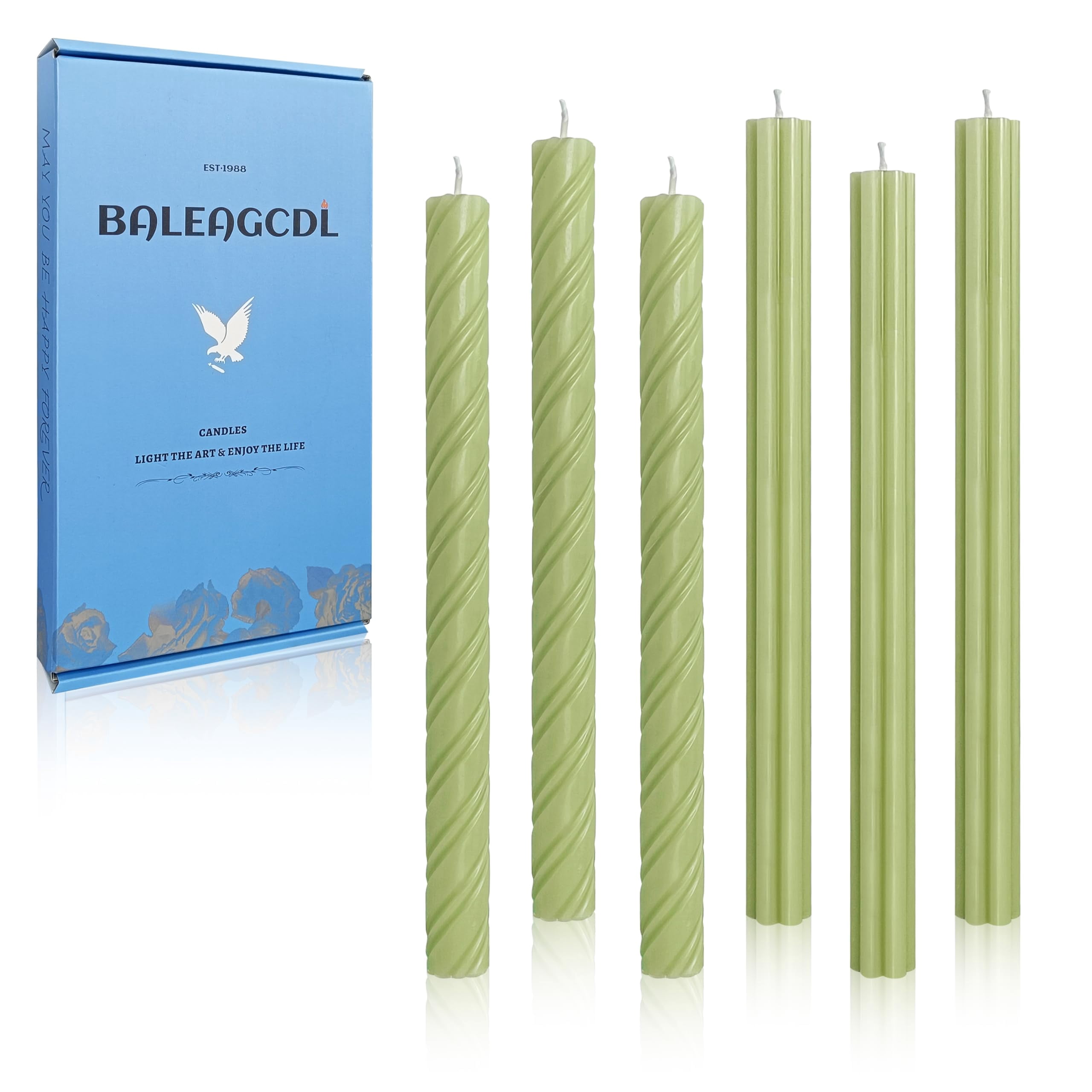 Dripless Unscented Grass Green Spiral Taper Candles Smokeless Long ...