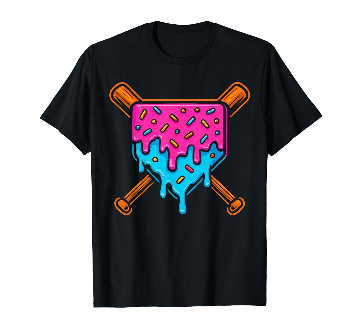 Dripping Baseball Home Plate Graphic T-Shirt with Colorful Melt Design ...
