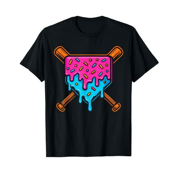 Dripping Baseball Home Plate Graphic T-Shirt with Colorful Melt Design ...