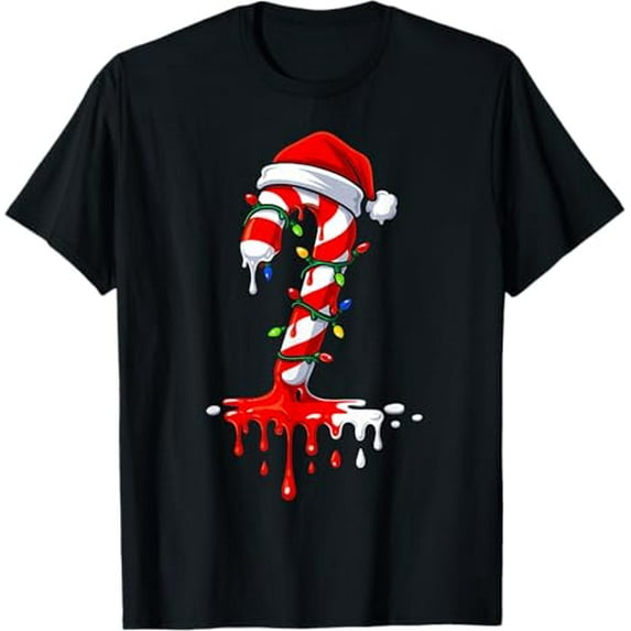 Dripping Candy Cane Saint Nick Funny Lights Christmas Unisex T-Shirt ...