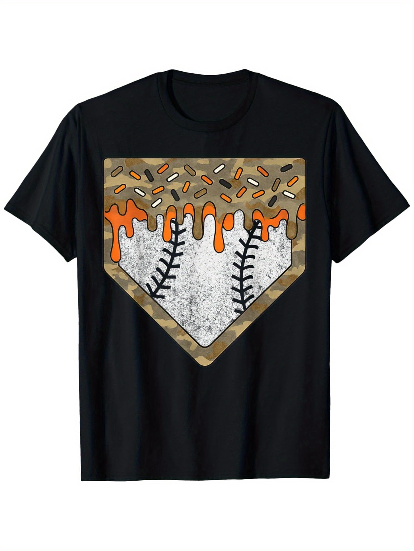 Dripping Donut Baseball Graphic T-Shirt – Stylish Black Short-Sleeve ...
