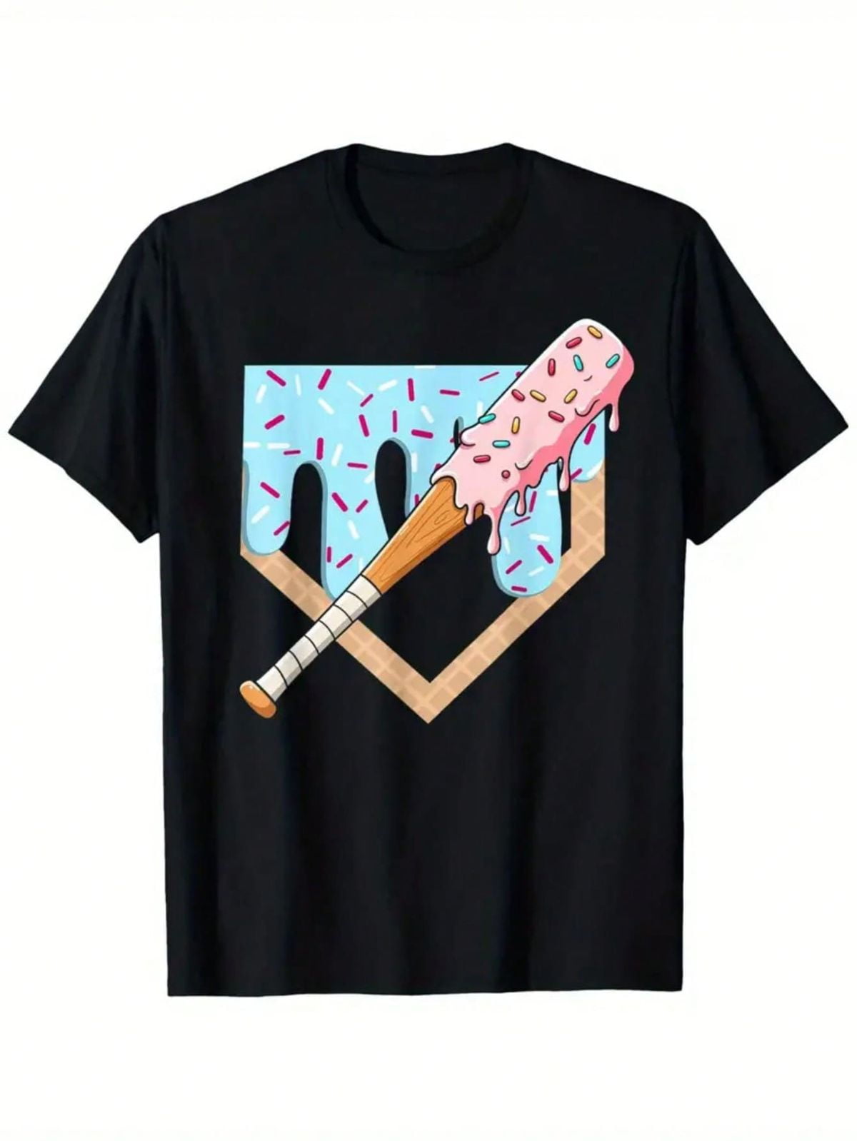 Dripping Ice Cream Baseball Bat Home Plate Graphic T-Shirt, Sweet Drip ...