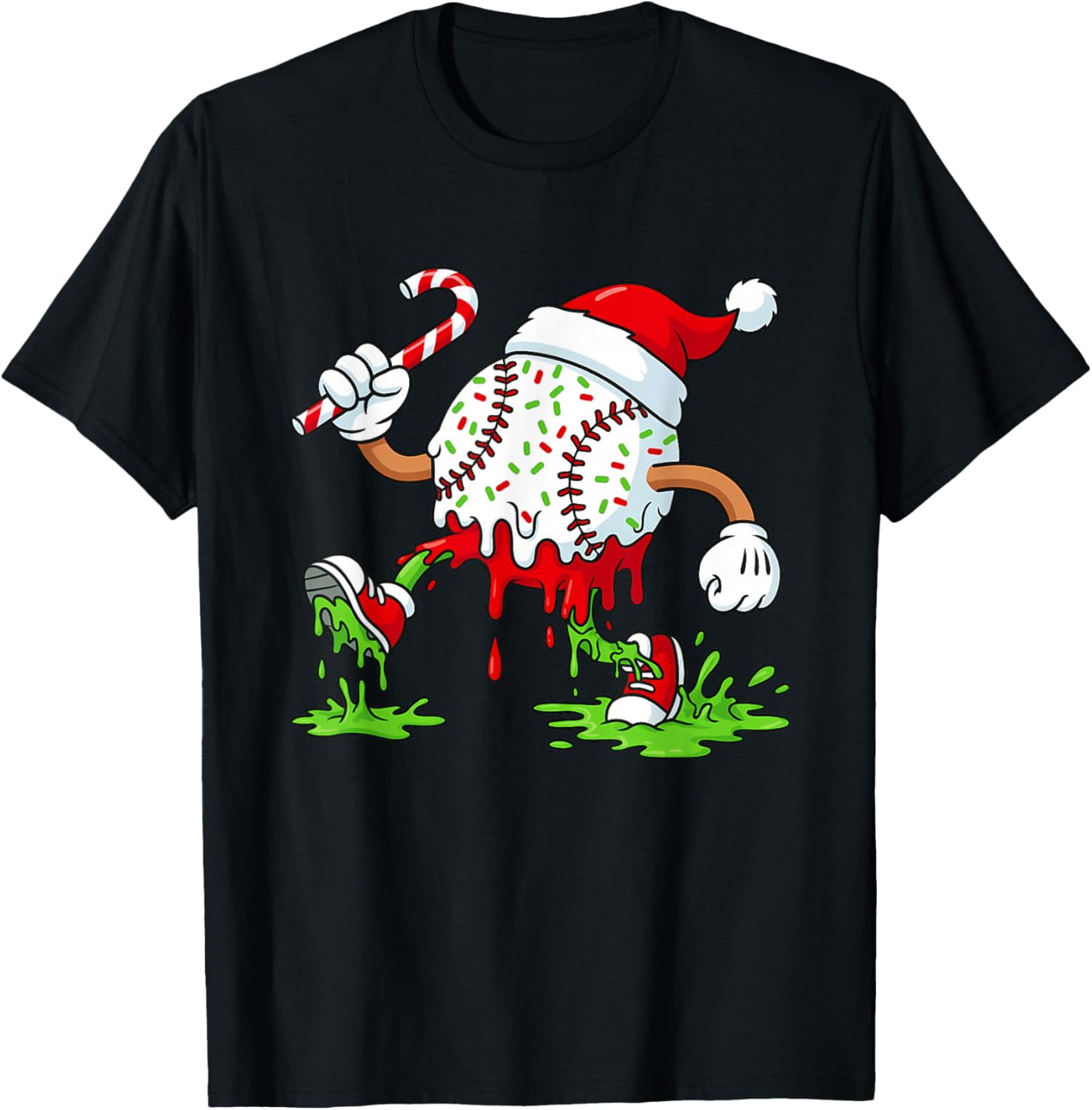 Dripping Ice Cream Baseball Santa Hat, Xmas Pajama Adults T-Shirt ...