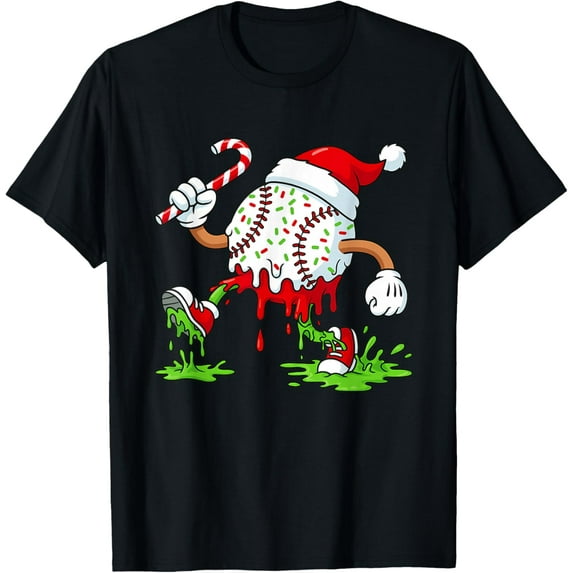 Dripping Ice Cream Baseball Santa Hat, Xmas Pajama Adults T-Shirt ...