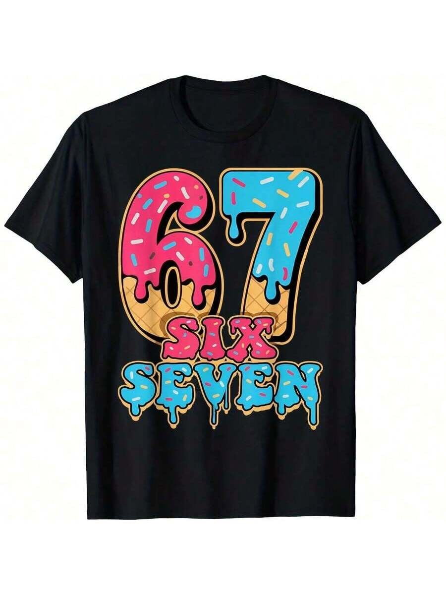 Dripping Ice Cream Number 67 for 67th Birthday Men Women Short Sleeve T ...