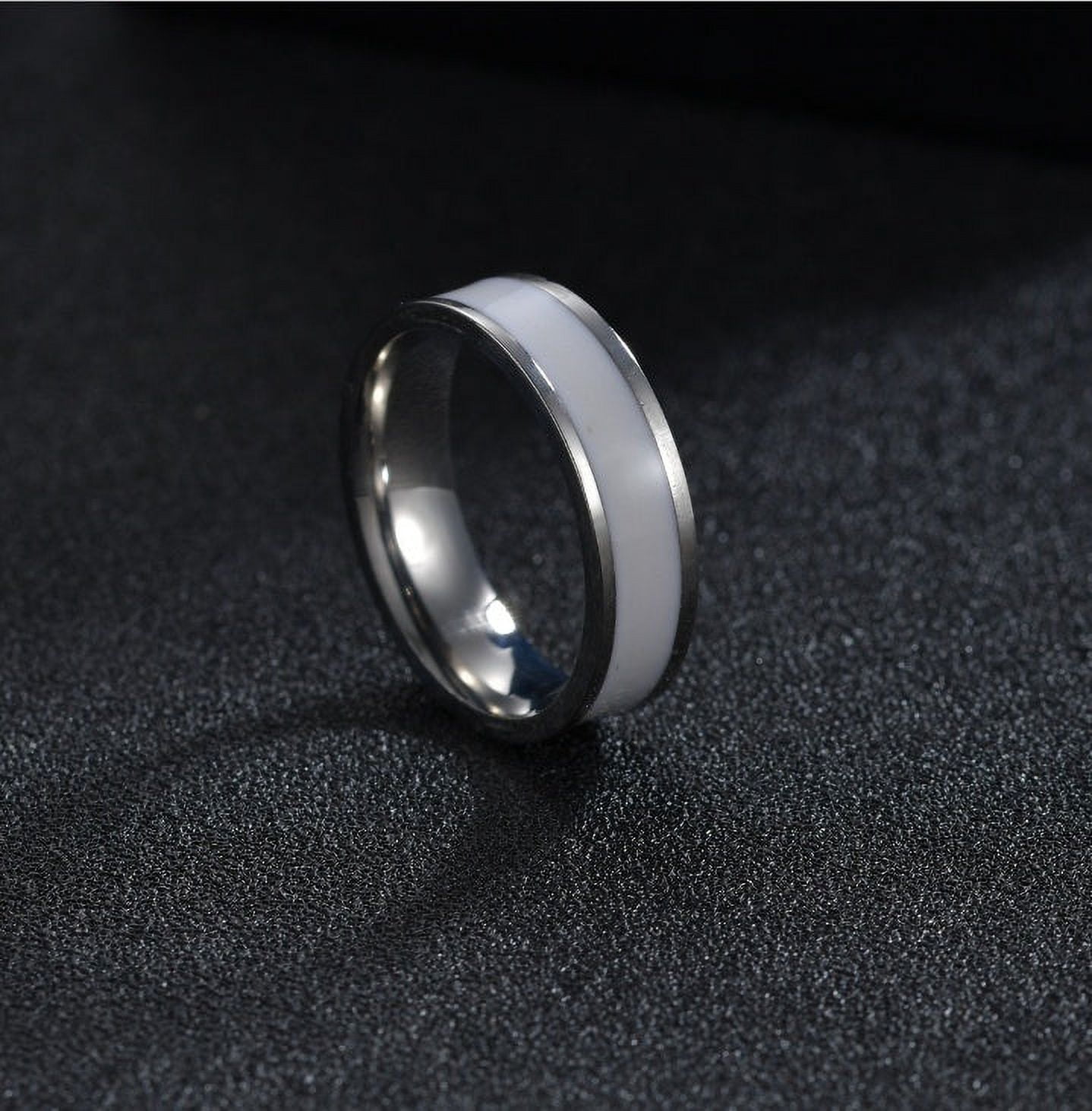 Unisex Titanium Steel Couple Rings Simple Black and White Matching ...