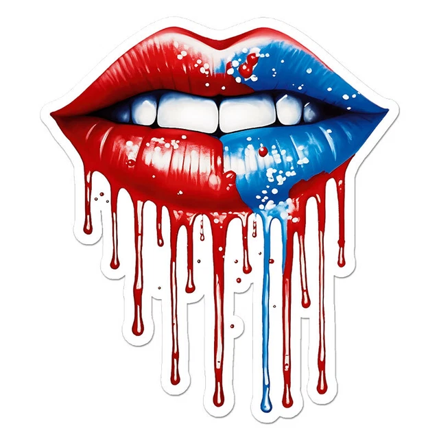 Dripping Red Blue Lips Sticker Indoor Outdoor Phone Decal Water Bottle ...