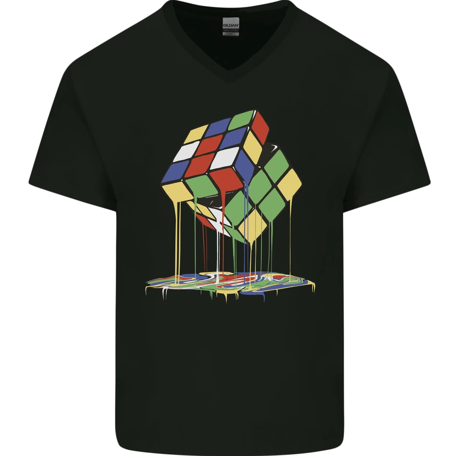 Dripping Rubix Cube Funny Puzzle Mens V-Neck Cotton T-Shirt - Walmart.com