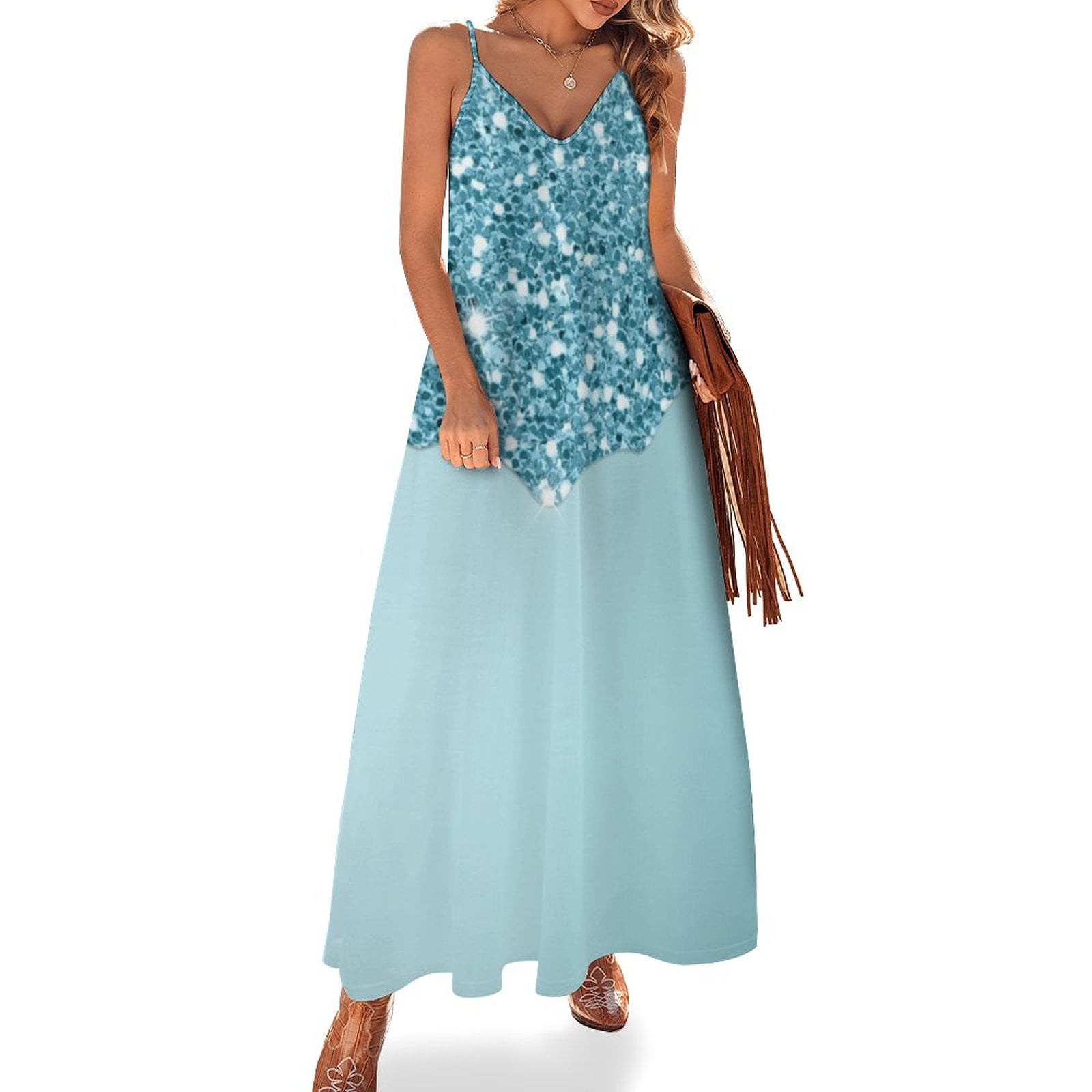 Dripping Sky Blue Glitter Sequin Sleeveless Dress evening dress women ...