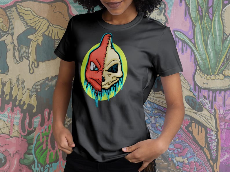 Drippy Charmeleon Skull T-Shirt | Pokémon Gothic Graphic Tee | Fiery ...