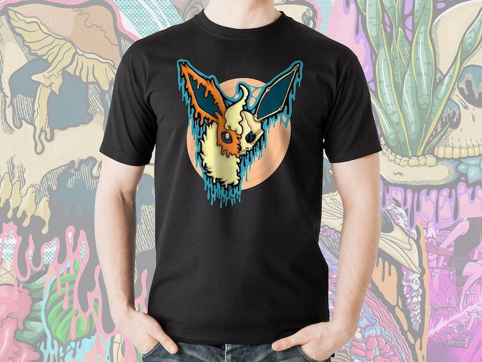 Drippy Flareon Skull T-Shirt | Pokémon Gothic Graphic Tee | Fiery ...