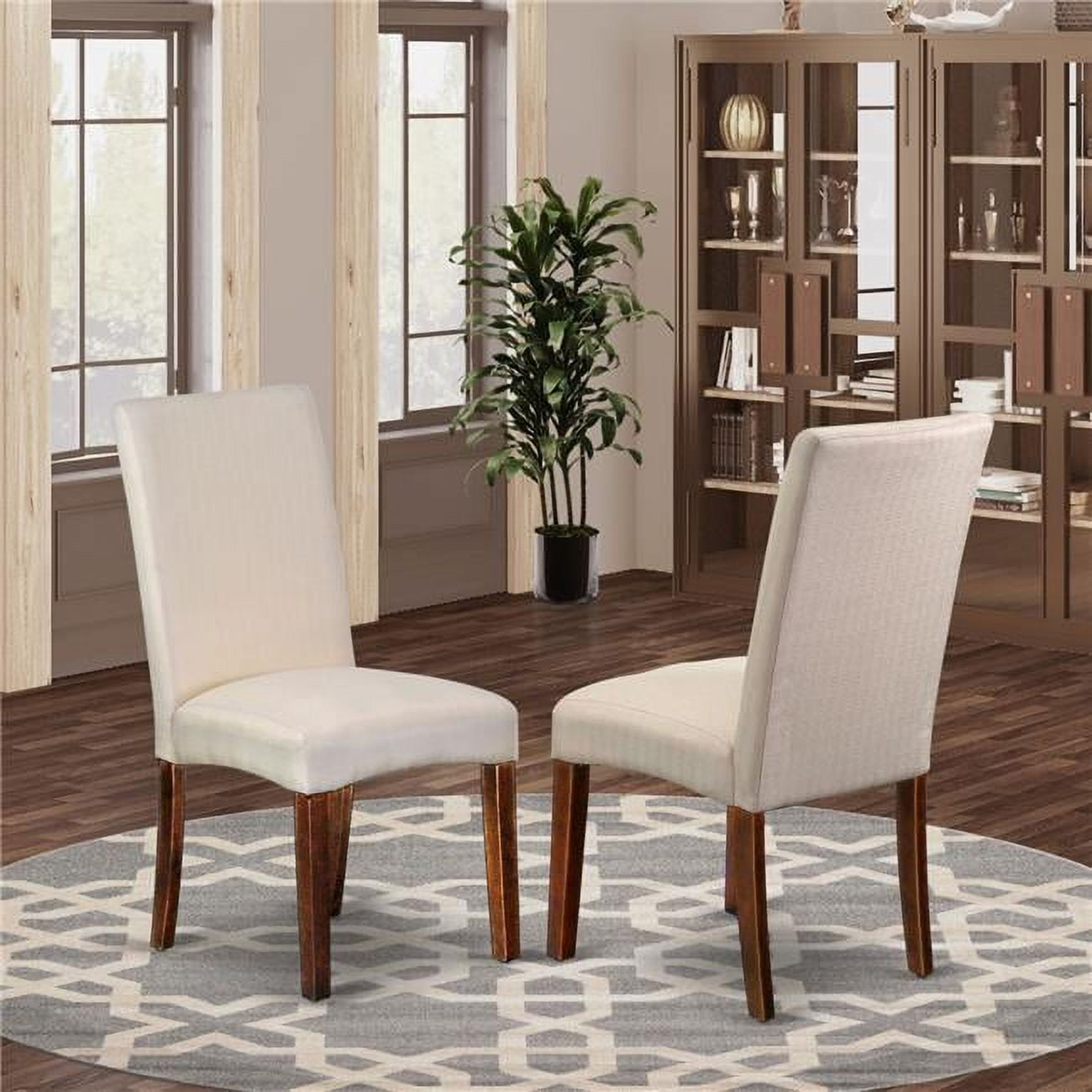 Driscol Parson Chair with Mahogany Leg & Linen Fabric - Cream - Set of ...