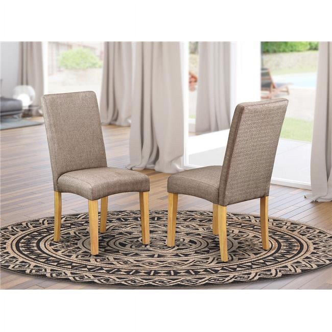 Driscol Parson Chair with Oak Leg & Linen Fabric - Dark Khaki - Set of ...