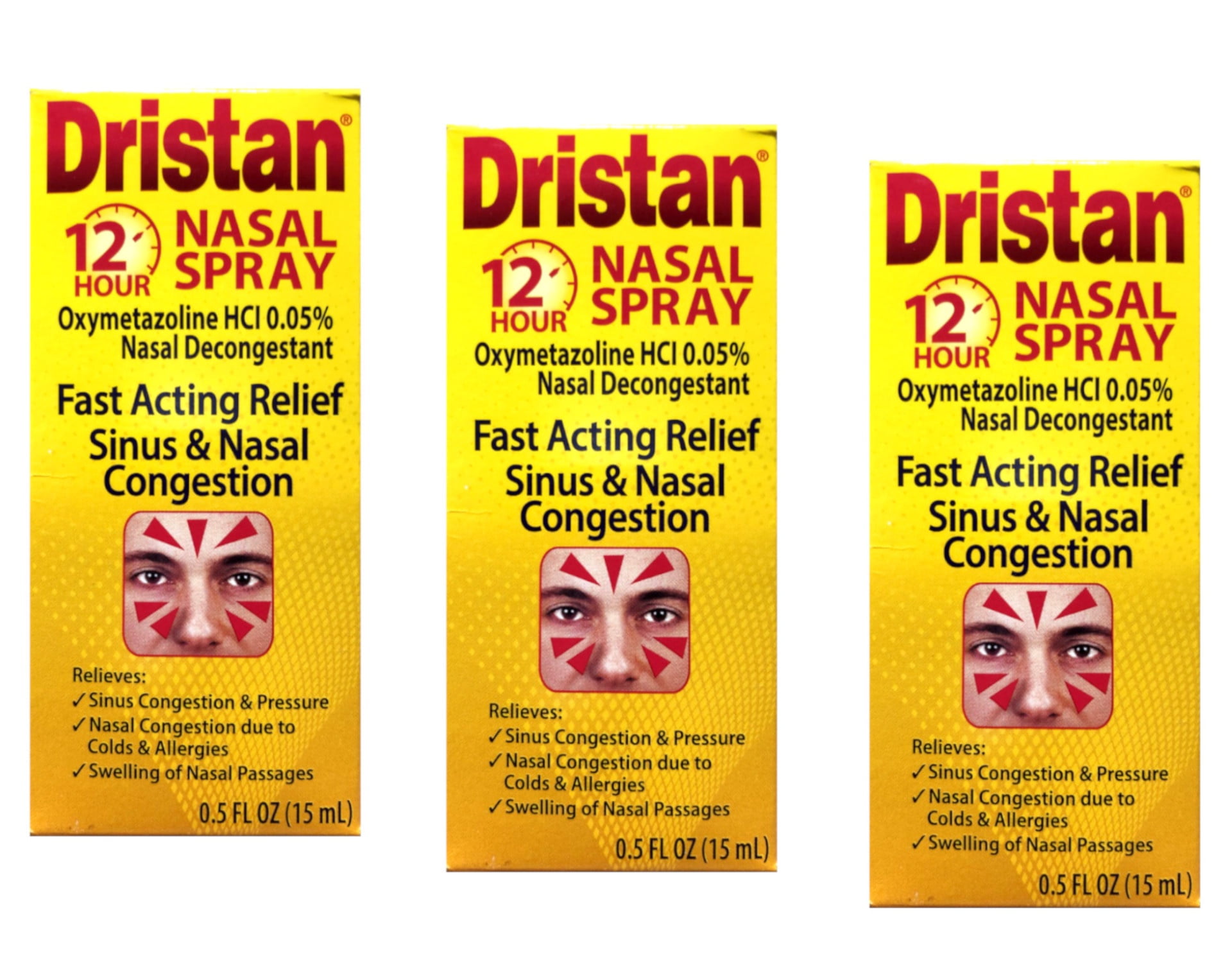 Dristan Nasal Spray, 12-Hour Relief, 0.5 Fl Oz, Pack of 3, Decongestant ...