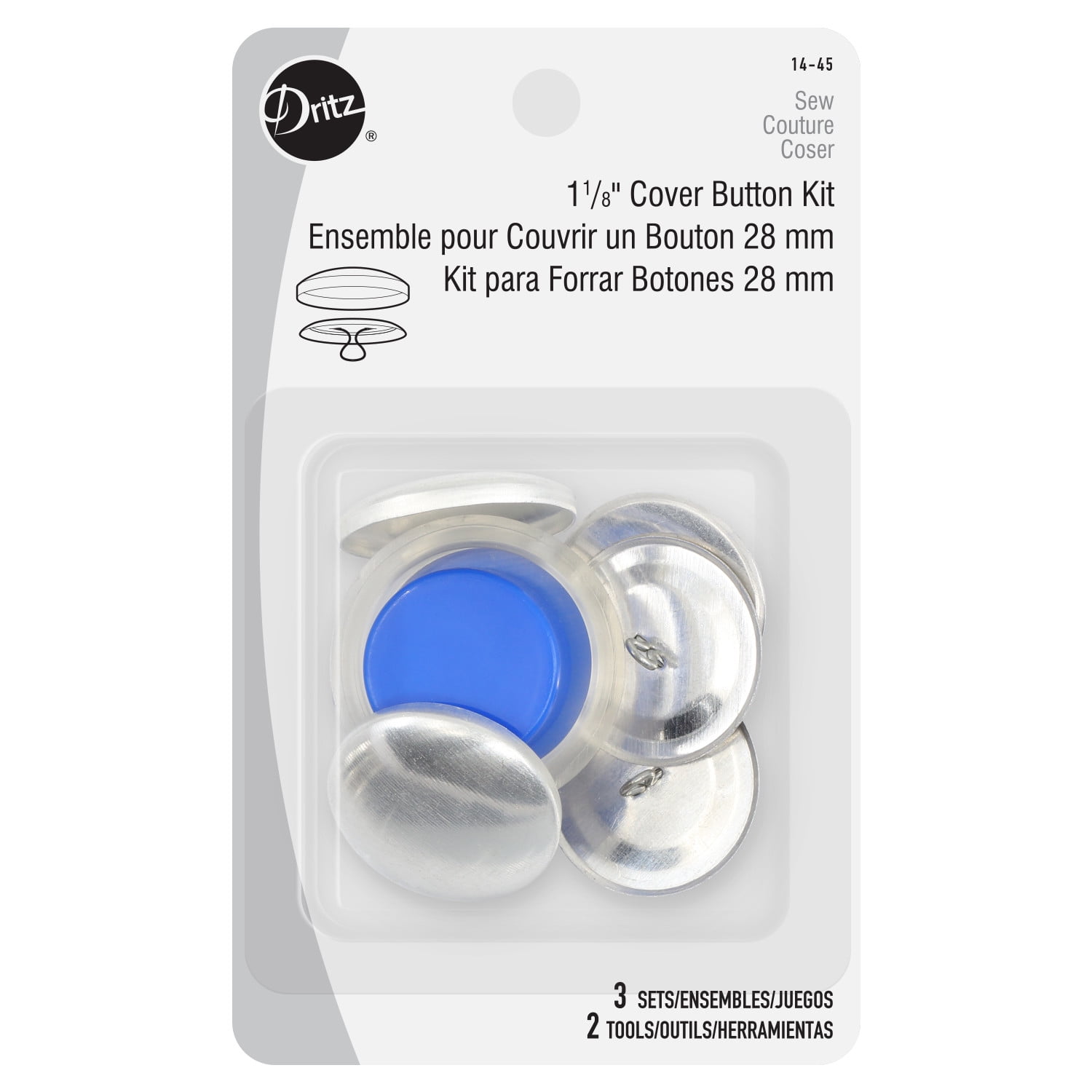 Dritz Cover Button Kit with Tools, 1-1/8-Inch, 3 Sets, Nickel - Walmart.com