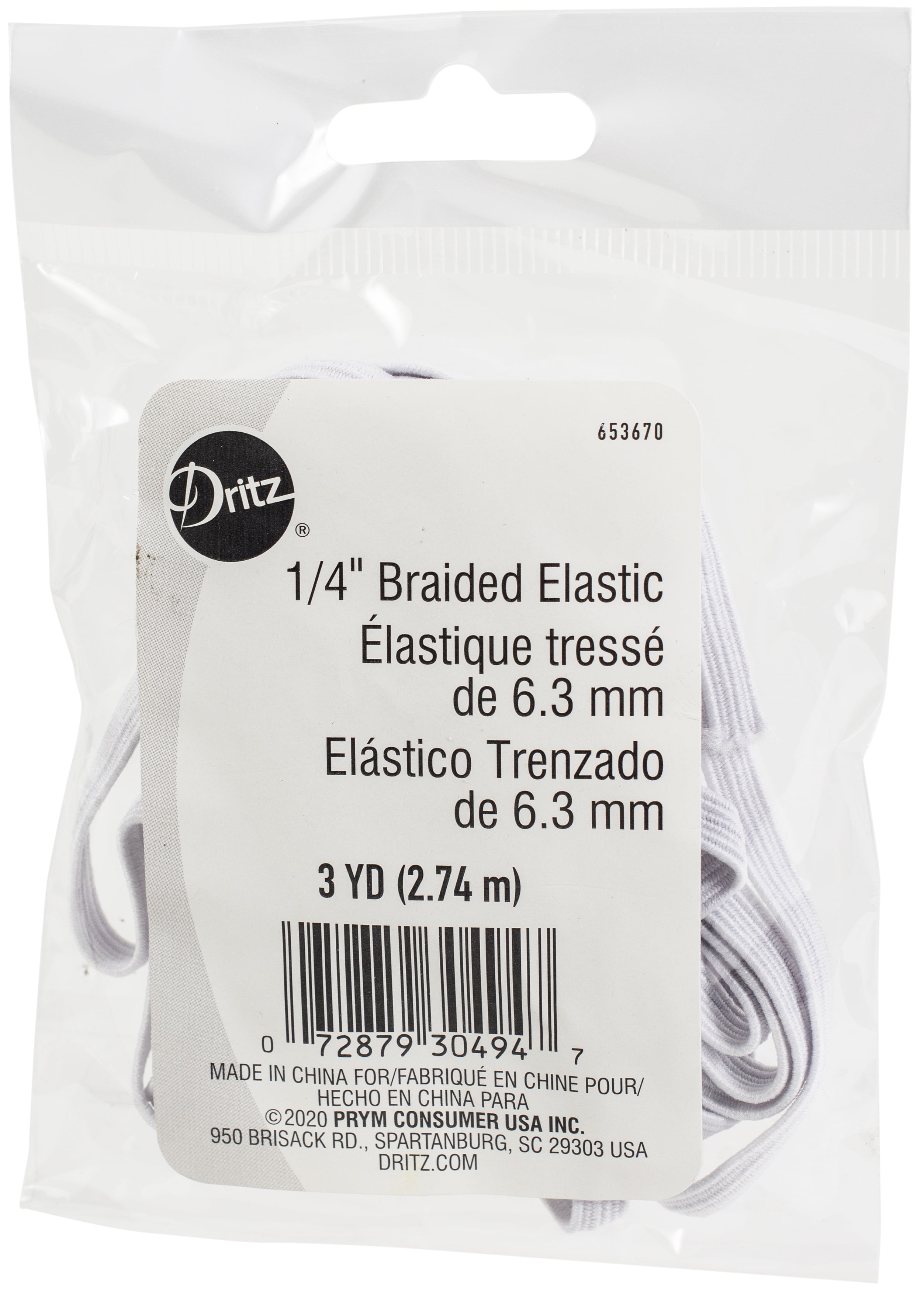 Dritz 1/4 in Braided Sewing & Craft Elastic, 3 Yard - Walmart.com