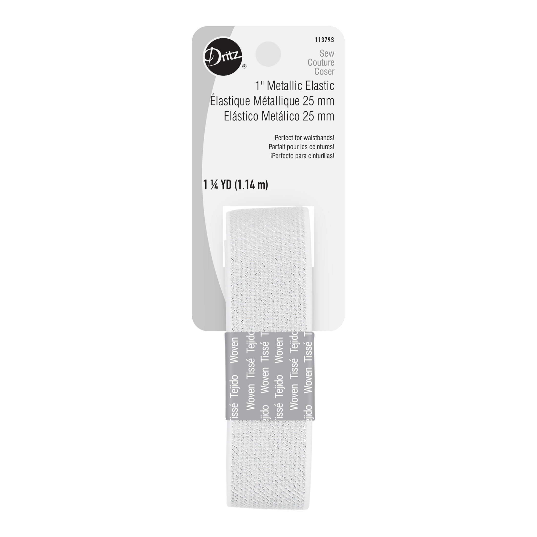 Dritz 1" Sewing & Crafting Metallic Elastic White 1.25 Yards - Walmart.com
