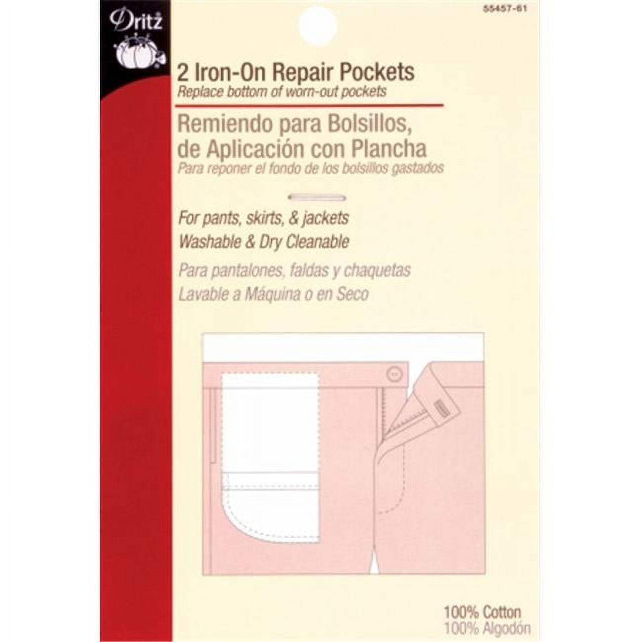 Dritz Iron-On Mending Fabric - Sew & Fix Repair Pockets for Clothes, 6. ...