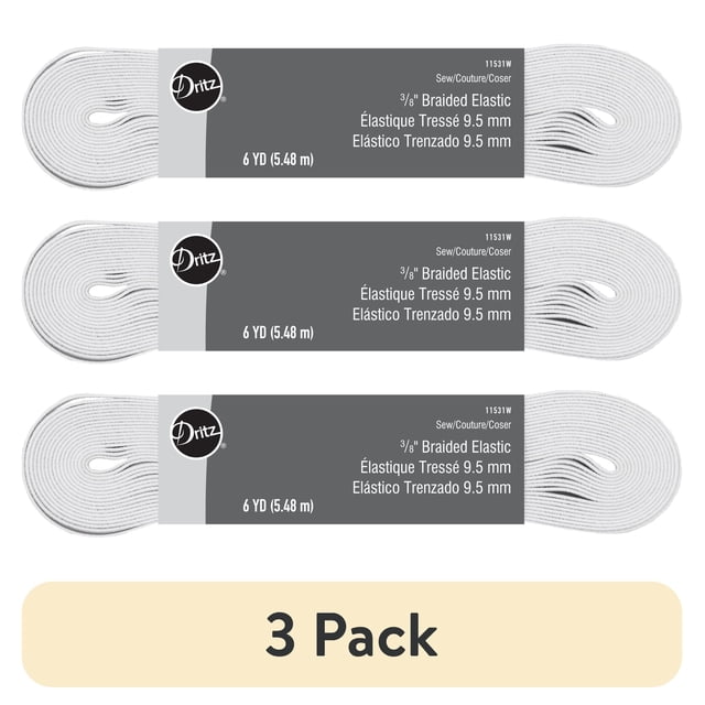 (3 pack) Dritz 3/8" Sewing & Craft Elastic 6 yd Braided Elastic ...