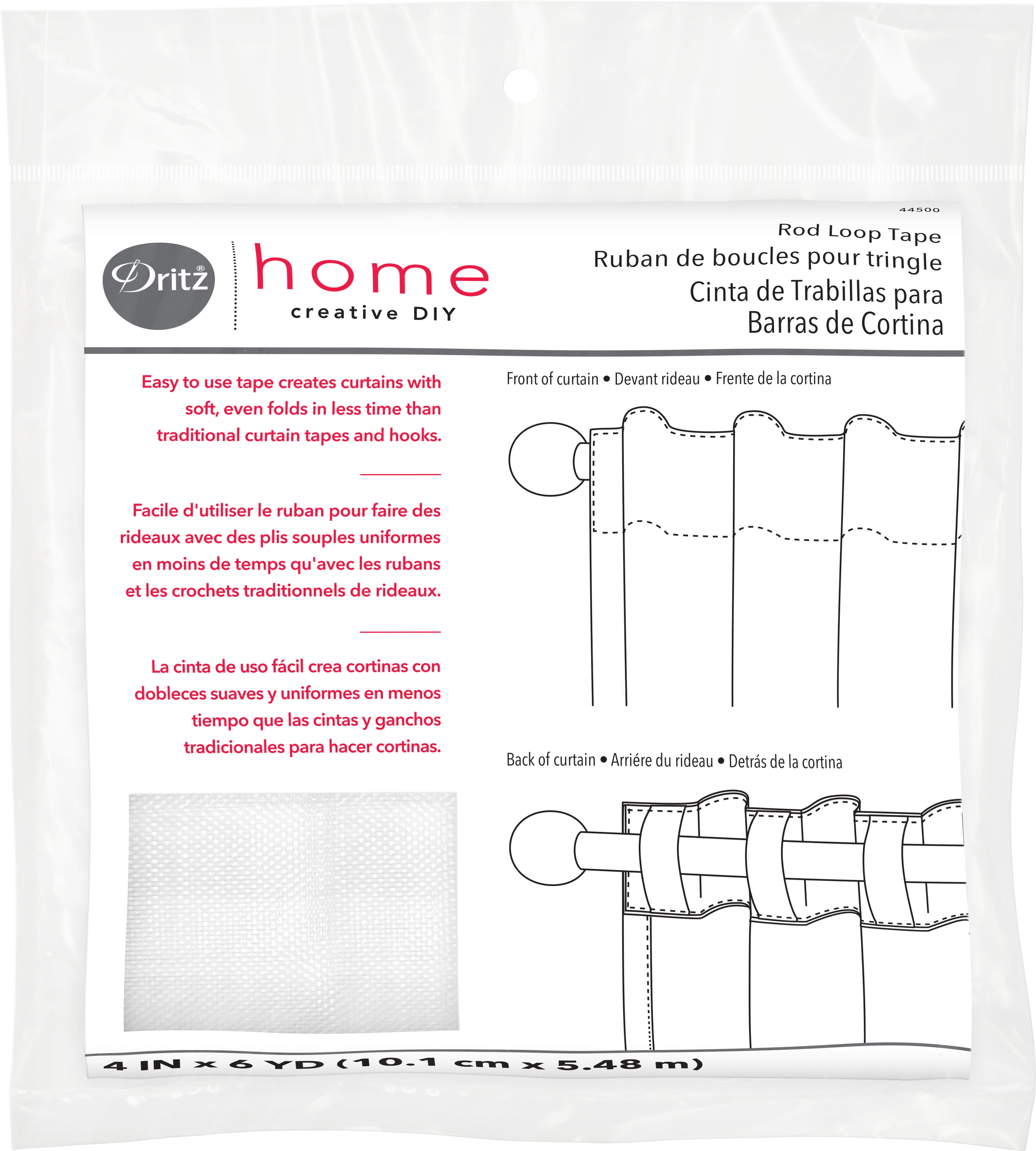 Dritz 4" Rod Loop Tape, White, 4-inch x 6 Yards, Easy to Use for ...