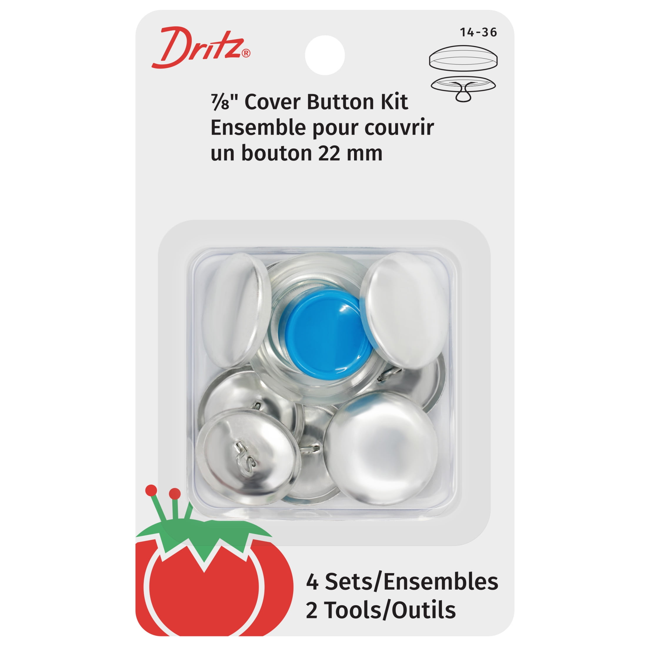 Dritz Cover Button Kit with Tools, 7/8-Inch, 4 Sets, Nickel - Walmart.com